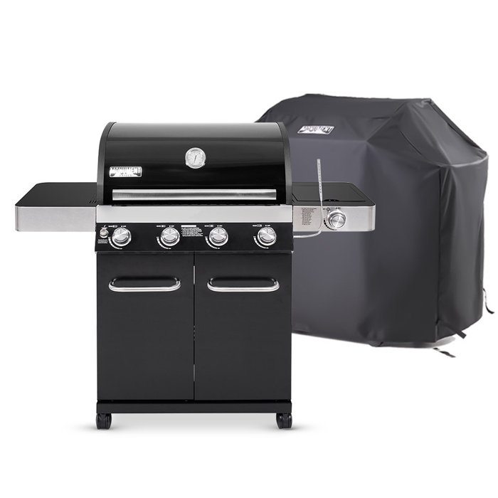 Monument Grills 13892 4-Burner Liquid Propane Gas Grill Stainless with Side Burner with Cover ...